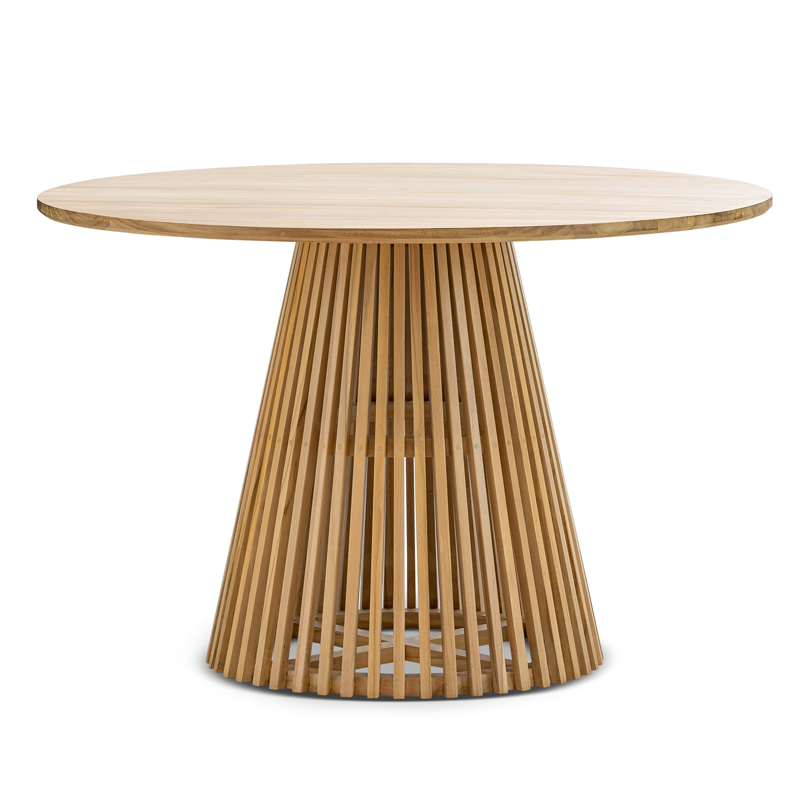 Pedie Round Slat Dining Table, Natural Teak by L3 Home - Style Sourcebook