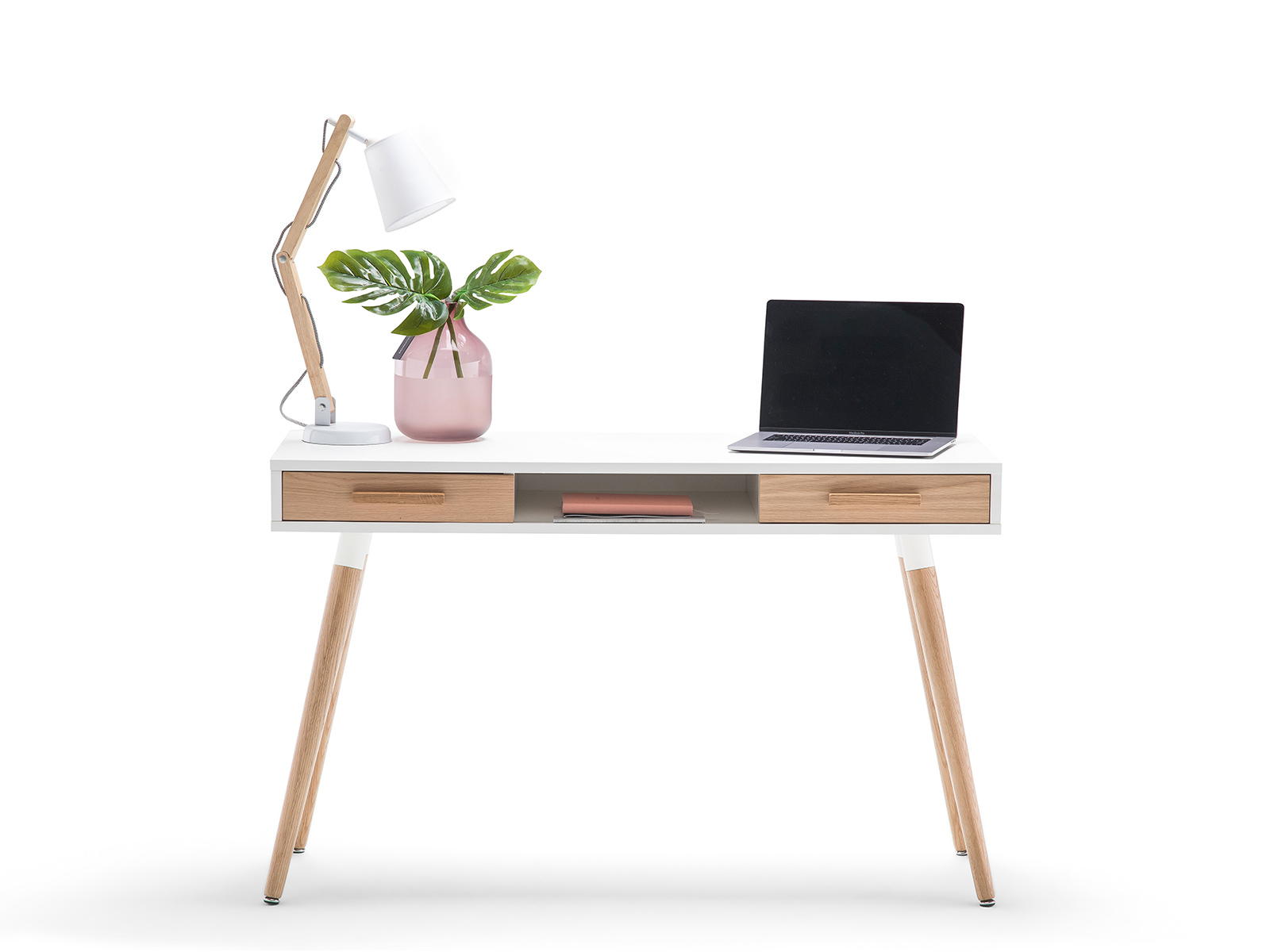 Myst 2 Drawer Desk, White & Oak by L3 Home - Style Sourcebook