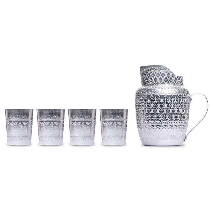 Surin Thai Style Embossed Metal Water Pitcher & Tumbler Set by LIVGGO ...