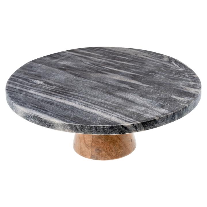 Lulia Marble & Timber Cake Stand, Dark Grey by Casa Sano - Style Sourcebook