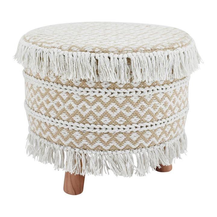 Selena Woven Cotton Round Ottoman Stool, Cream / Ivory by A.Ross Living ...