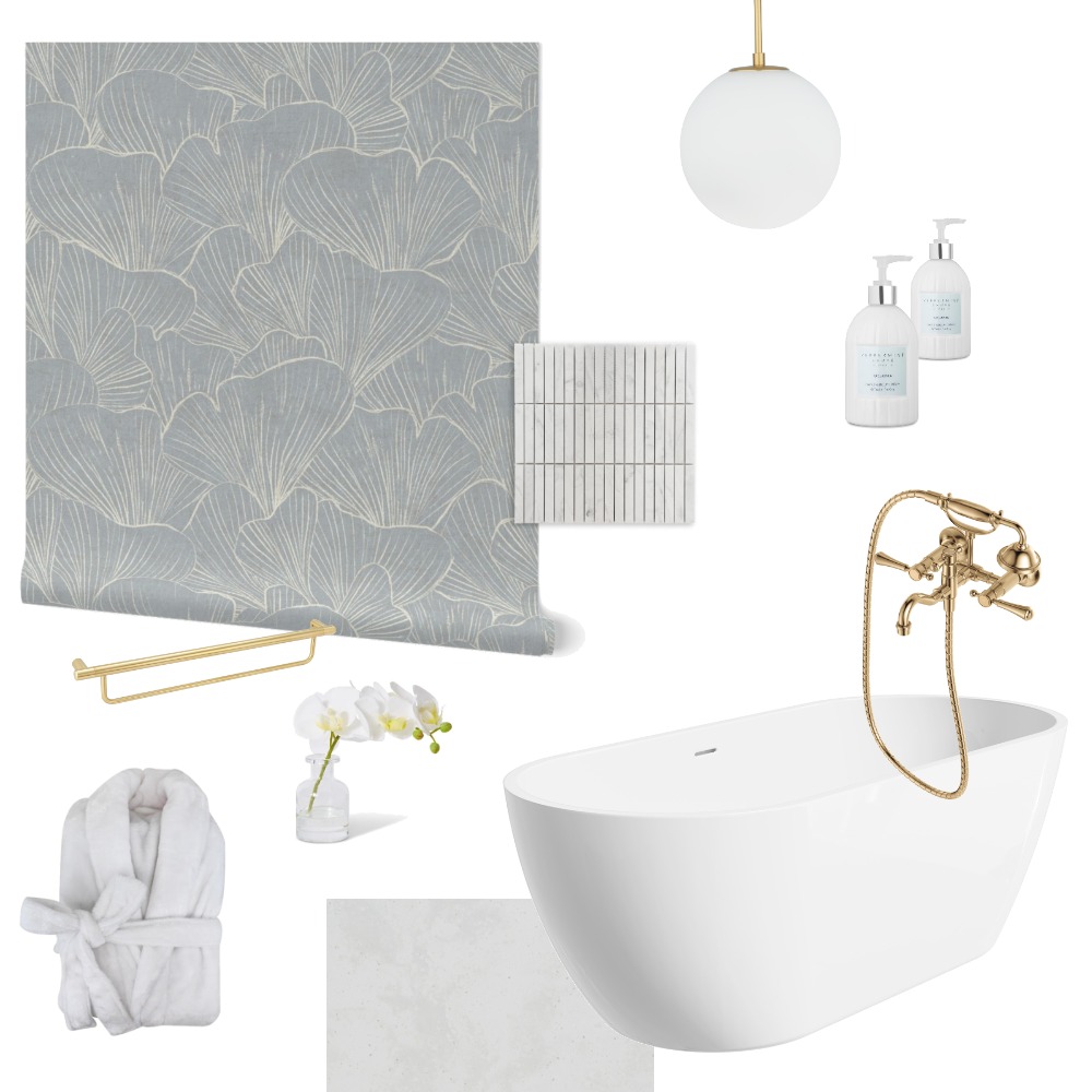 Japandi calm bathroom wallpaper Interior Design Mood Board by Milena ...